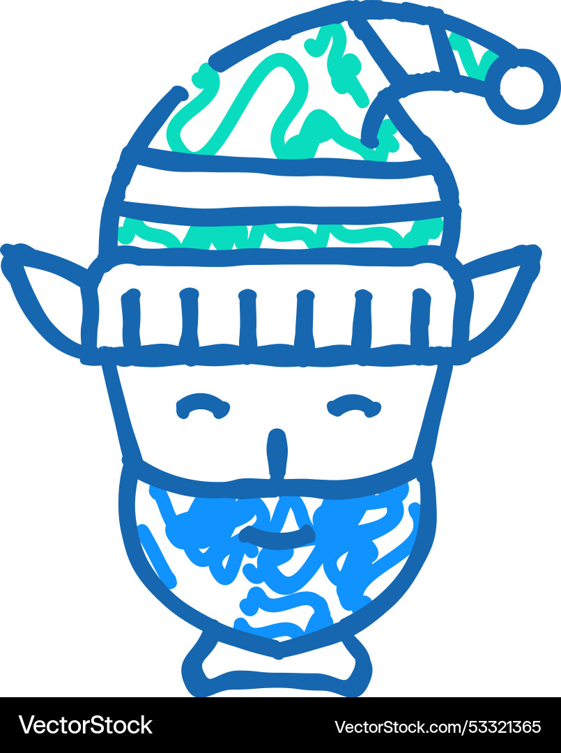Head elf cute xmas icon doodle Royalty Free Vector Image