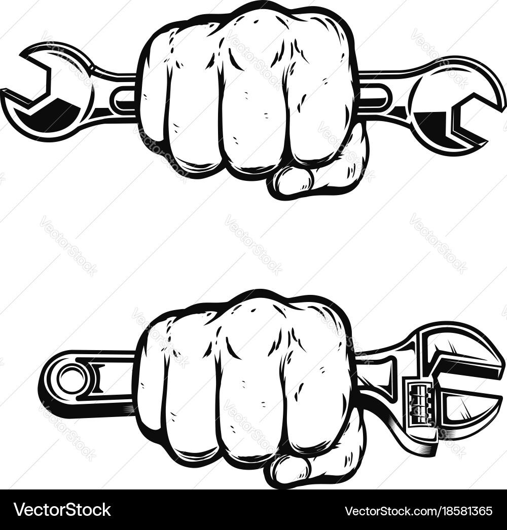 Human fist with wrench design element for poster Vector Image