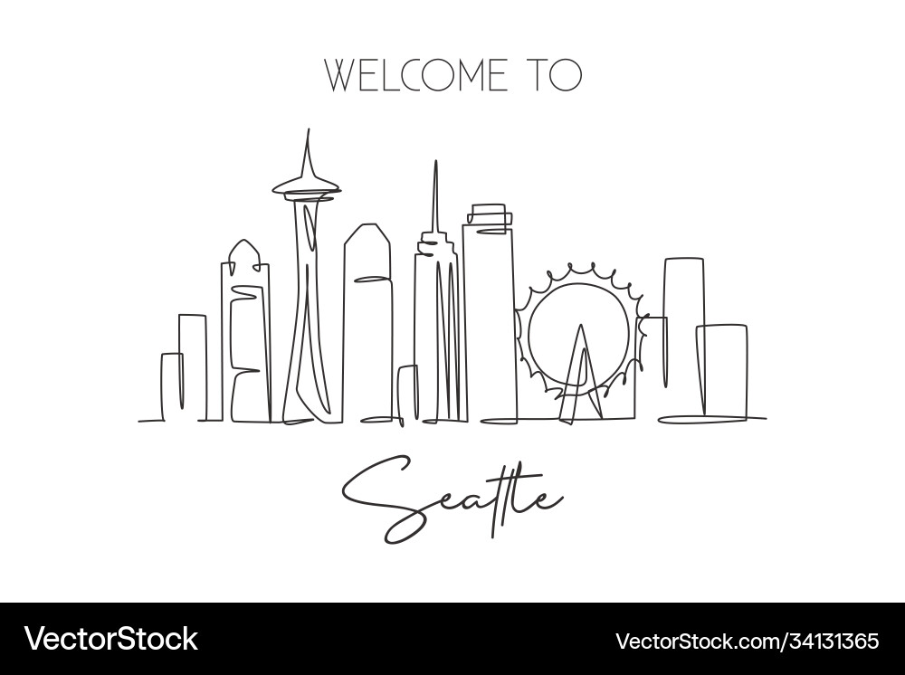 Single continuous line drawing seattle city Vector Image