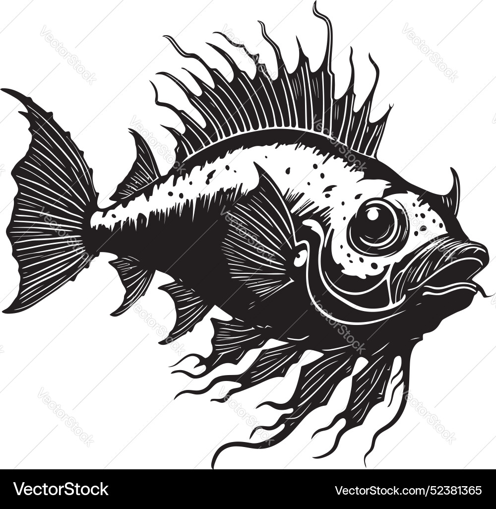 Sinuous serpent evil angler fish in logo Vector Image