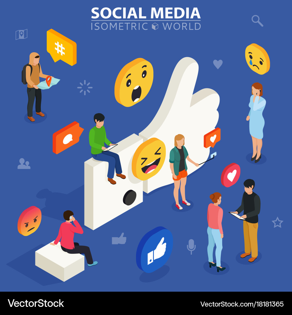 Social media isometric concept young people Vector Image Social media isometric concept young people Vector Image