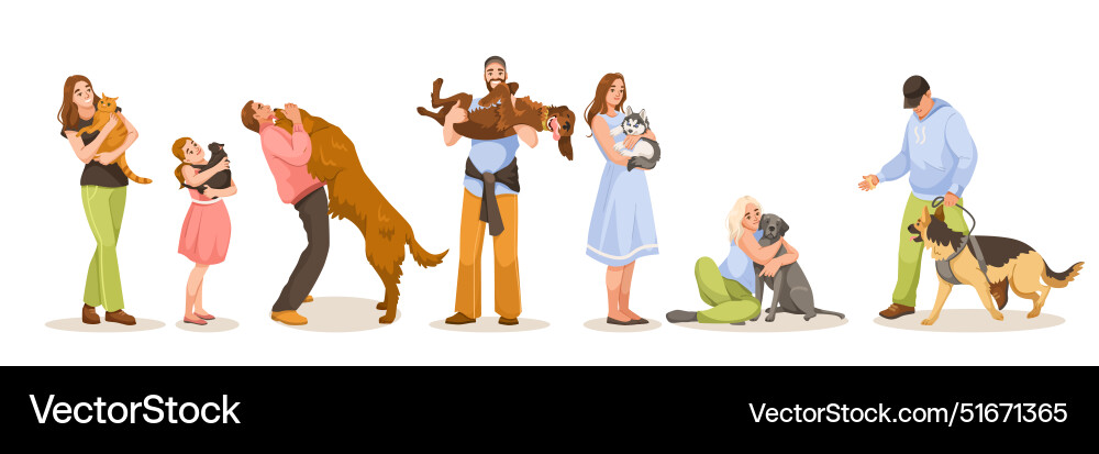 Various people holding or interacting with pets Vector Image