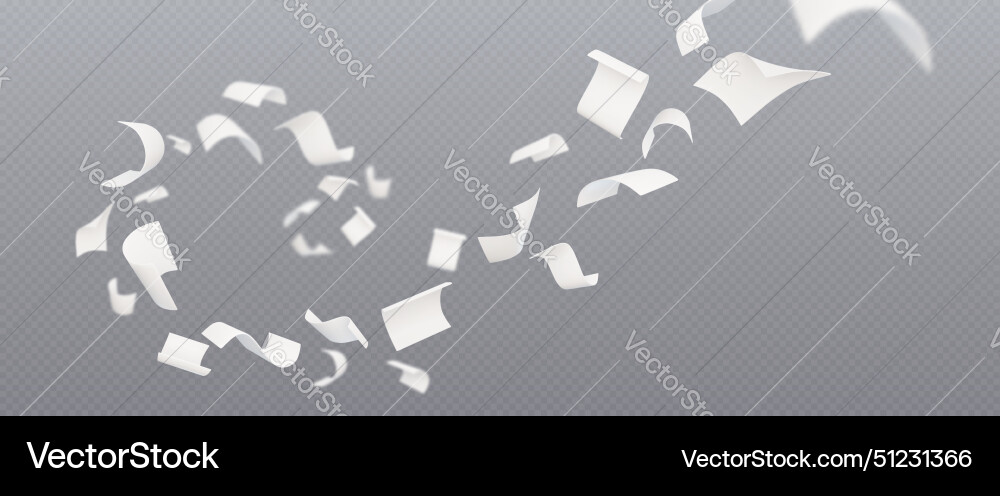 3d fly paper sheet white page fall swirl on wind Vector Image
