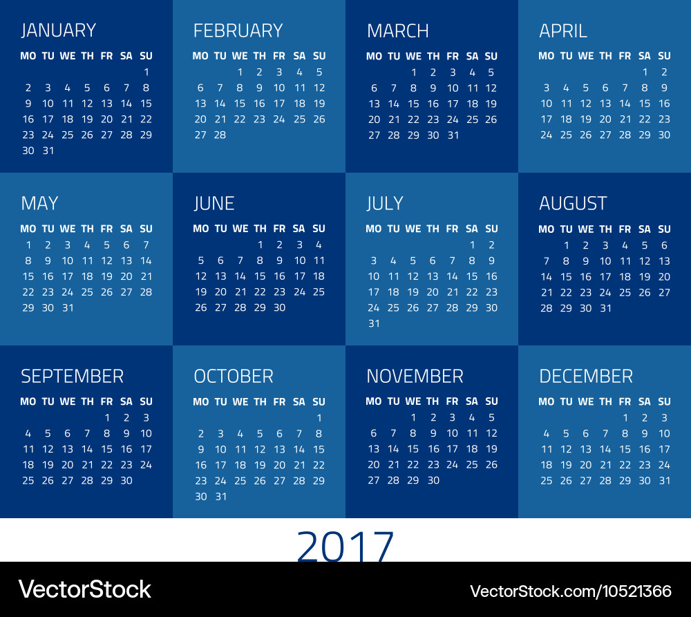 Calendar for 2017 year Royalty Free Vector Image