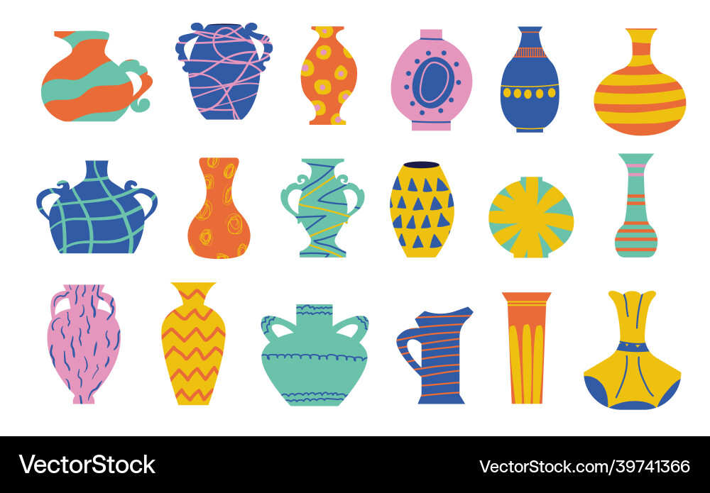 Doodle ceramic vase cartoon ancient pottery Vector Image