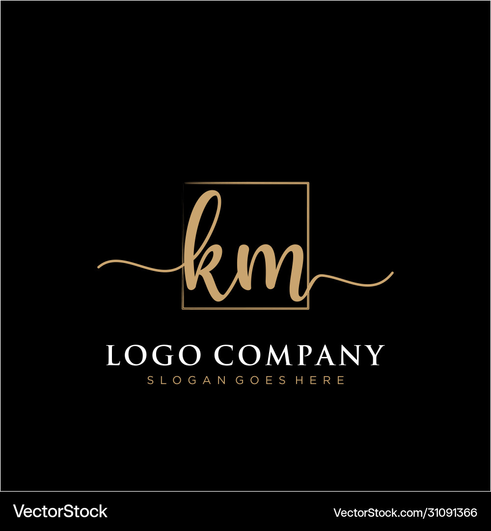 Km initial handwriting logo with rectangle Vector Image