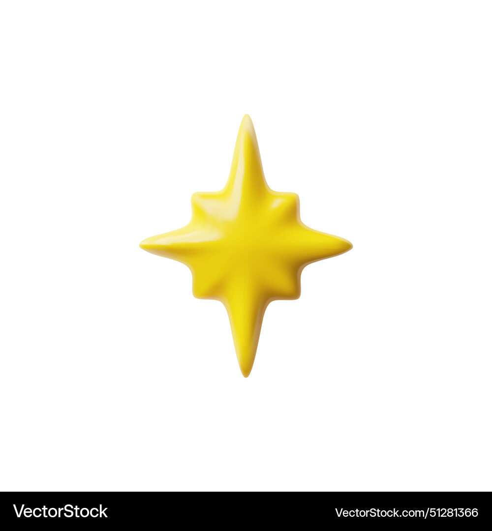 Yellow eight pointed star realistic 3d icon Vector Image