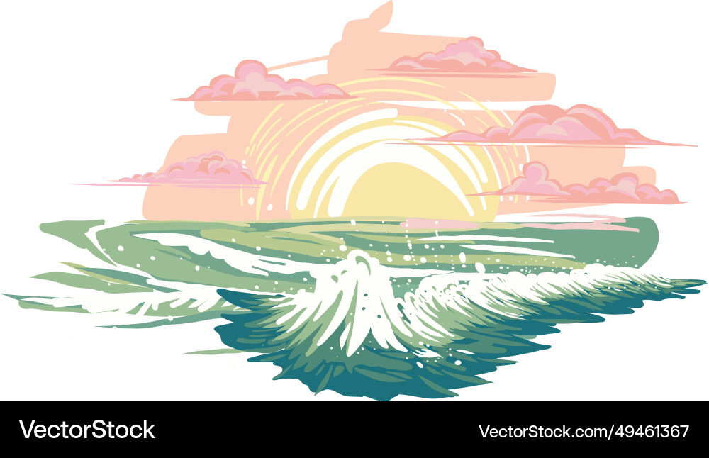 Elements for design with hand-drawn sunset sea Vector Image