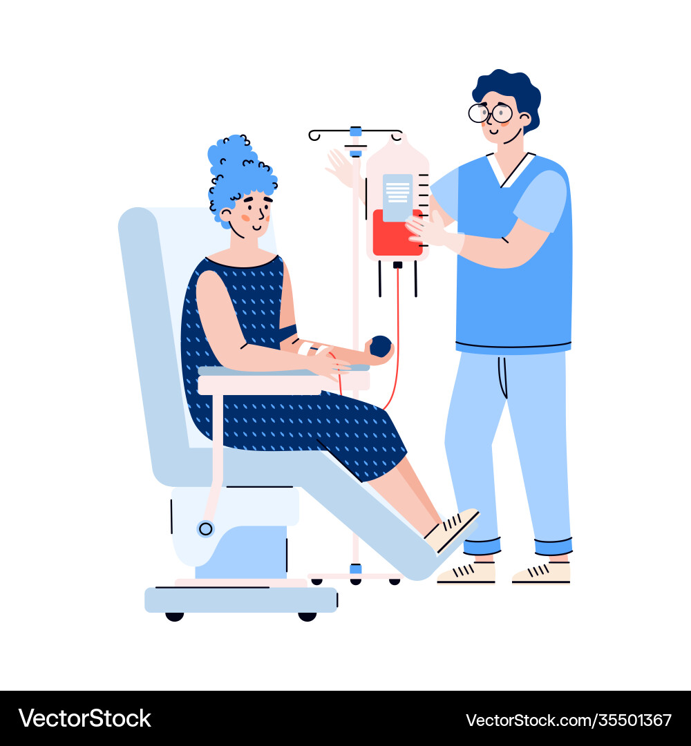 Frau freiwillig spenden Blut und Krankenschwester Cartoon