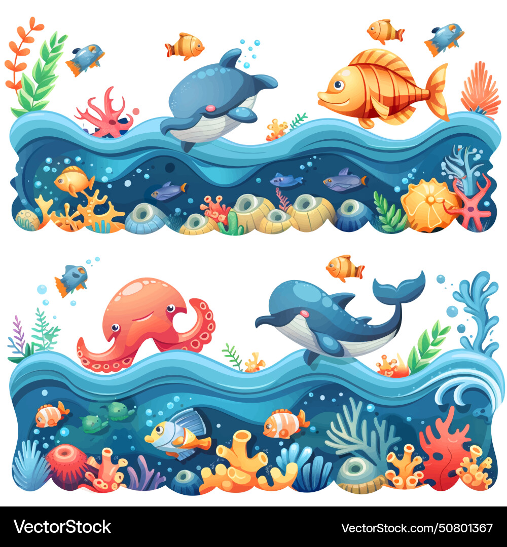 Marine cartoon hand drawn beautiful funny Vector Image