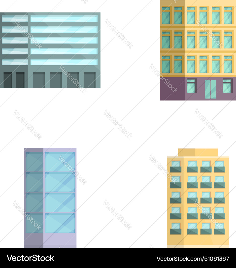 Skyscraper icons set cartoon building Royalty Free Vector