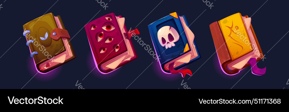 Ancient magic spell books set Royalty Free Vector Image