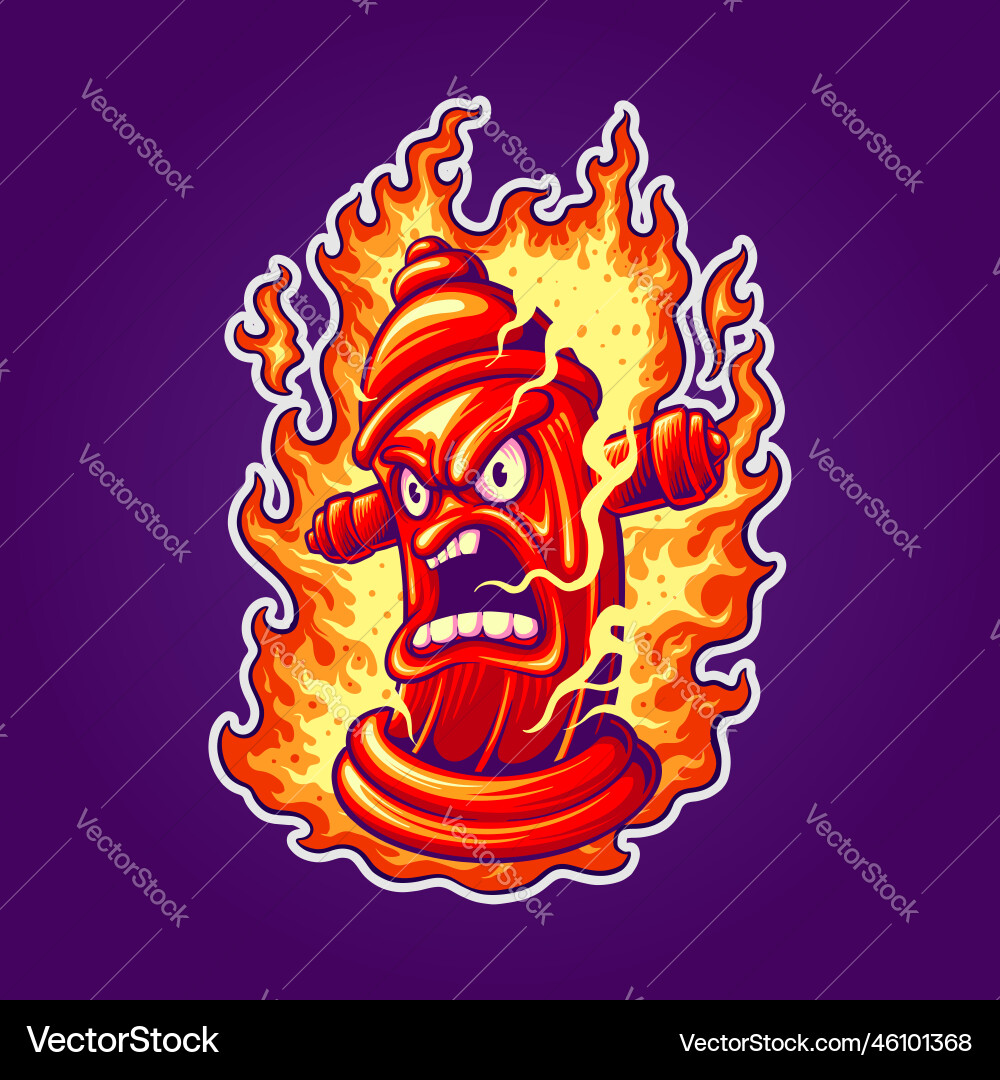 Angry flaming fire hydrant logo cartoon Royalty Free Vector