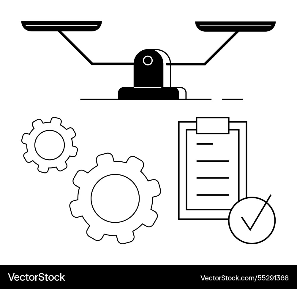 Balance scale with gears checklist and tick mark Vector Image