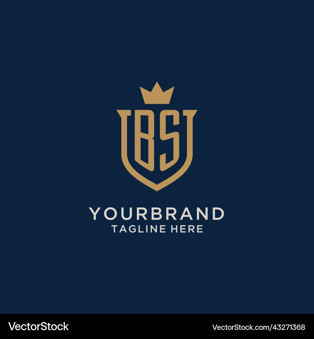 Bs initial shield crown logo Royalty Free Vector Image