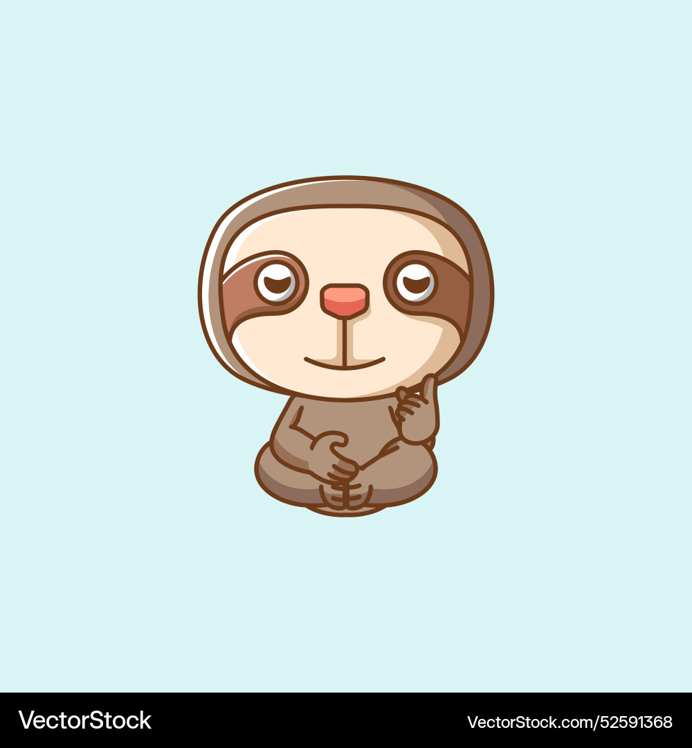 Cute sloth meditation yoga kawaii chibi character Vector Image