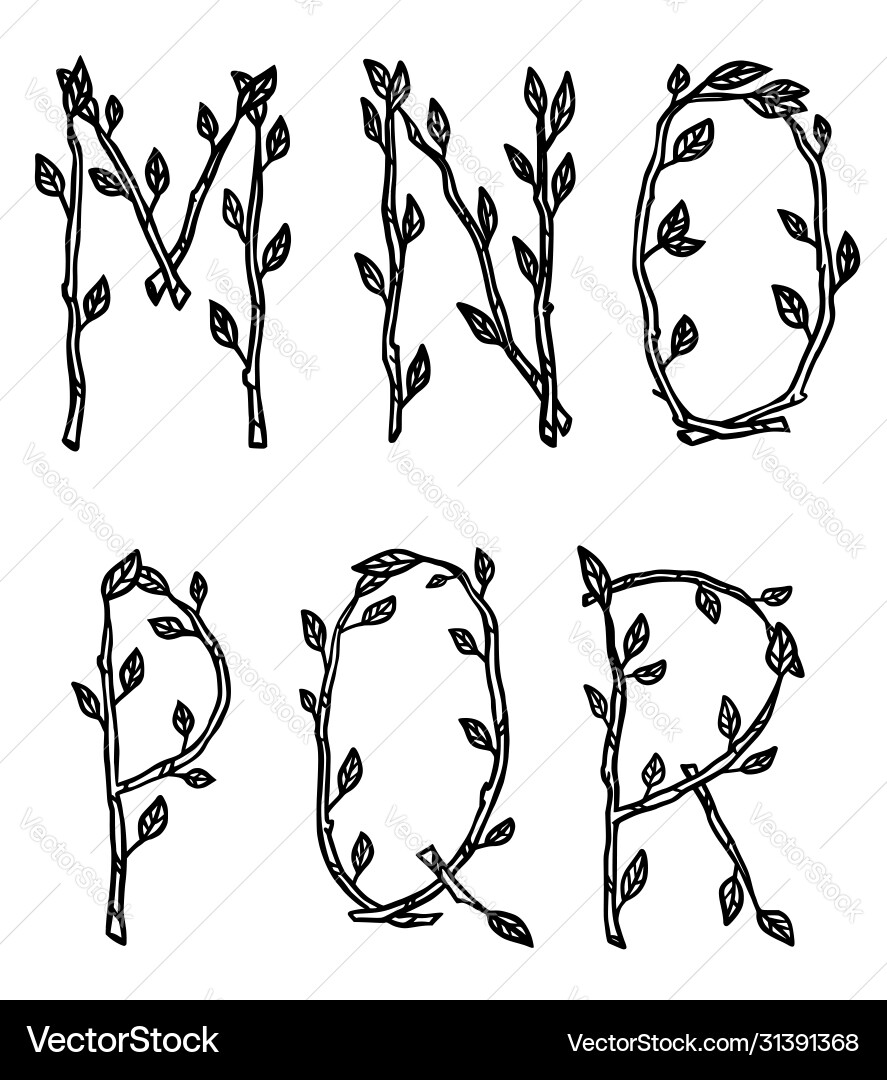Decorative alphabet letters made tree branches Vector Image