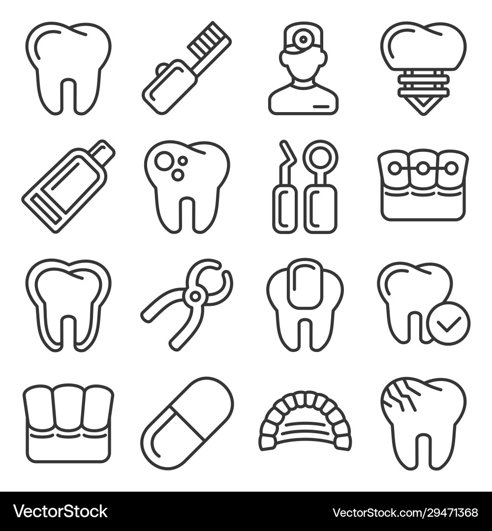 Dental icons set on white background line style Vector Image