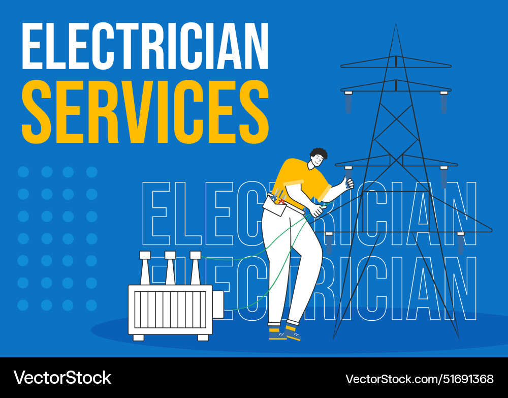 Electrician services social media background flat Vector Image