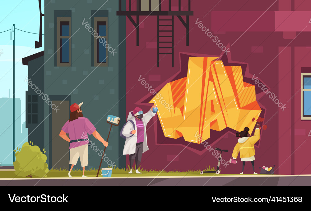Graffiti artist cartoon composition Royalty Free Vector