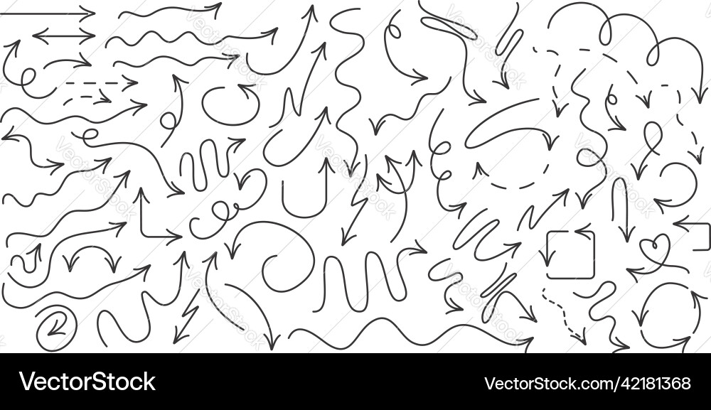 Hand drawn black arrow symbol big set isolated Vector Image