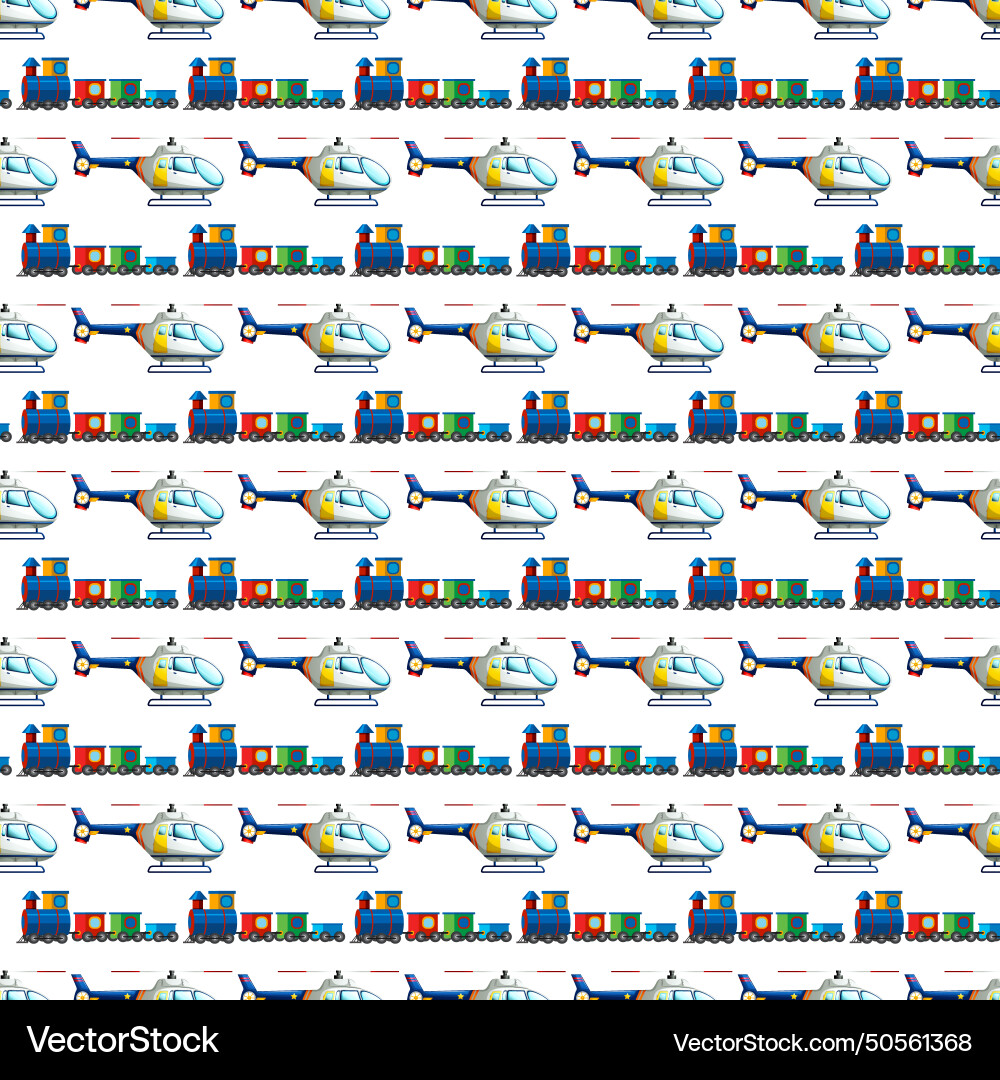 Retro toy trains and aeroplane seamless pattern Vector Image
