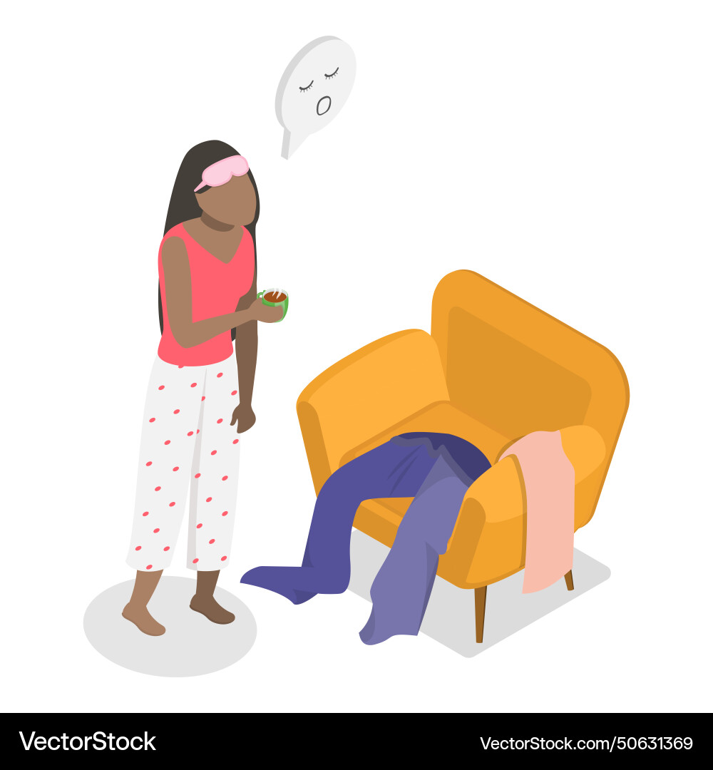 3d isometric flat of sleepy Royalty Free Vector Image