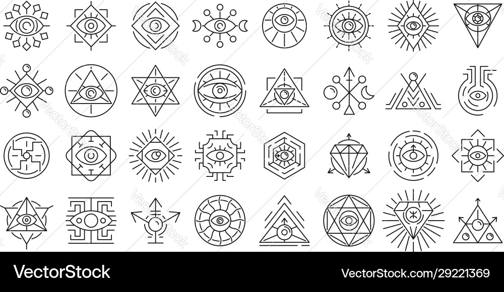 Alchemy icons set outline style Royalty Free Vector Image