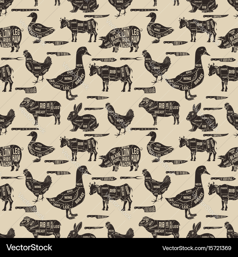 Diagram guide for cutting meat seamless pattern Vector Image