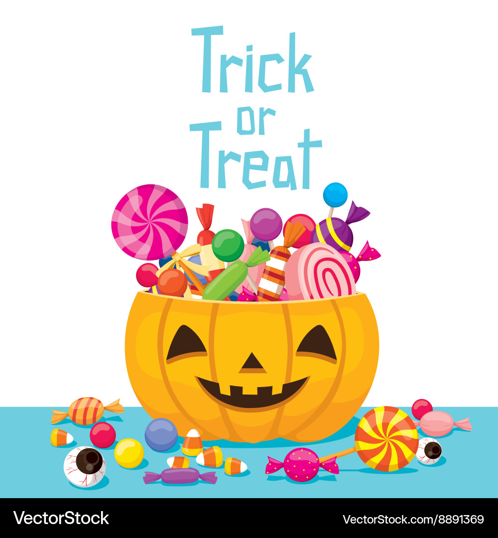 Halloween pumpkin bucket with candy Royalty Free Vector