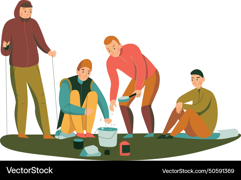 Hikers cooking food composition Royalty Free Vector Image