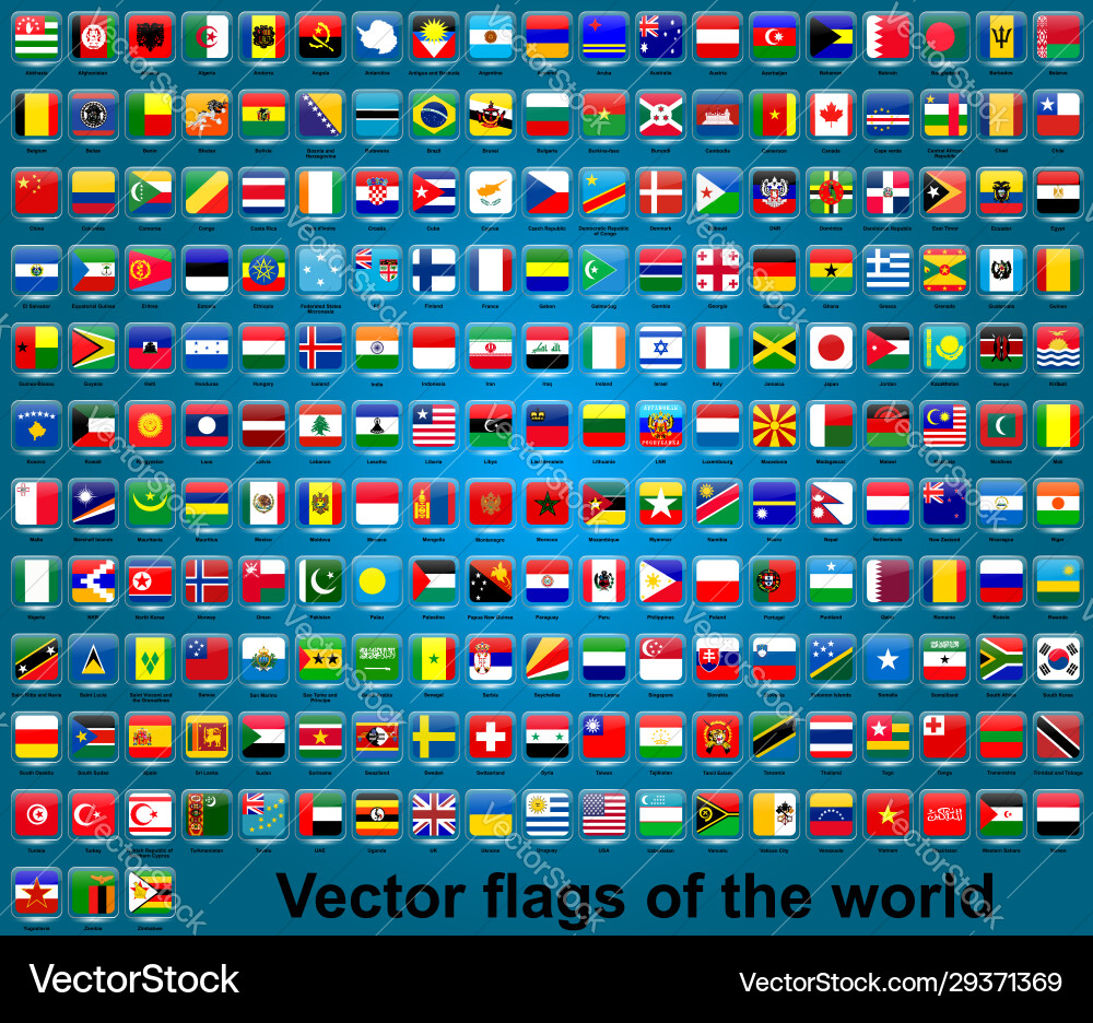 Set country flags on a blue background Royalty Free Vector