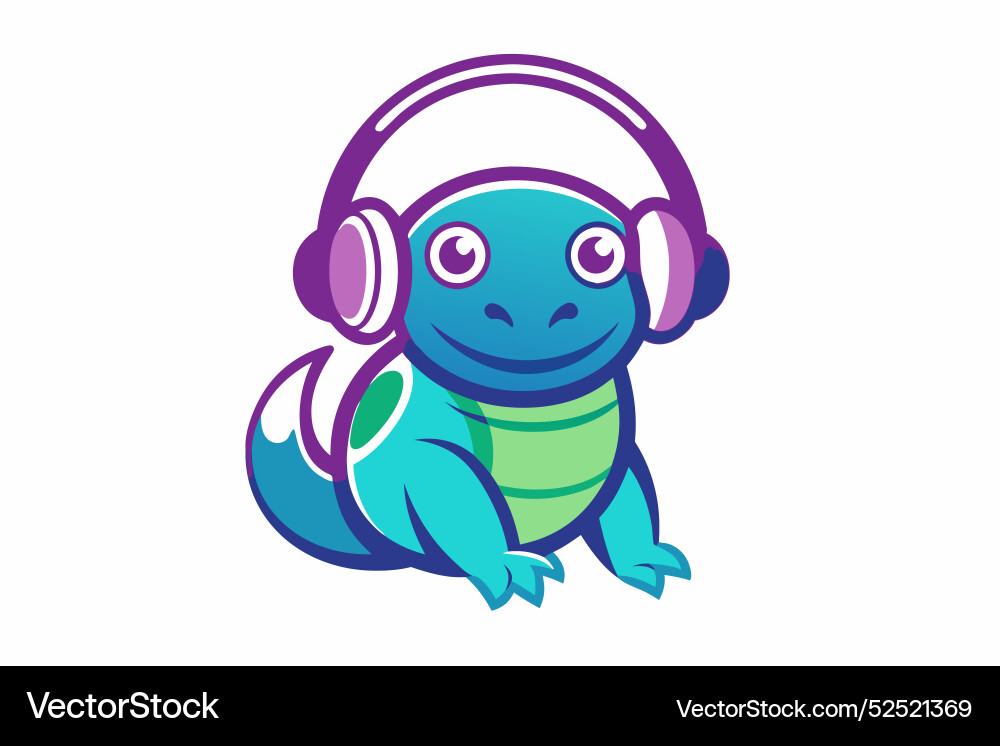 Turtle listing music with headphone i Royalty Free Vector