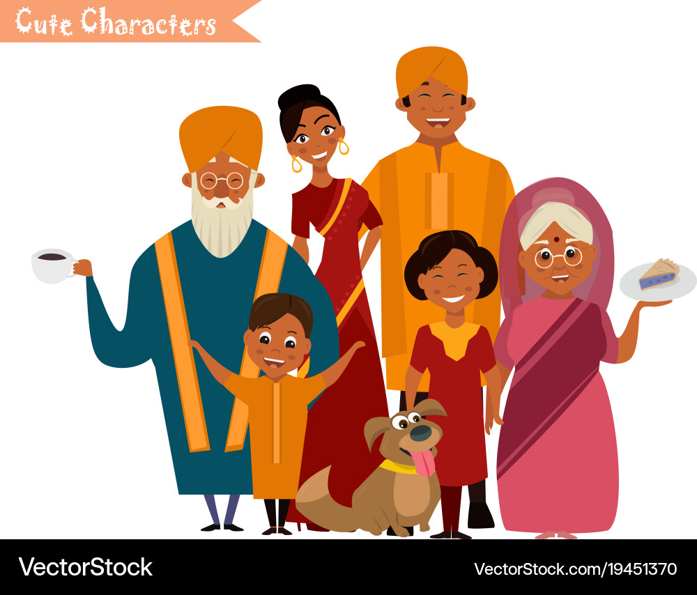 Big happy indian family Royalty Free Vector Image
