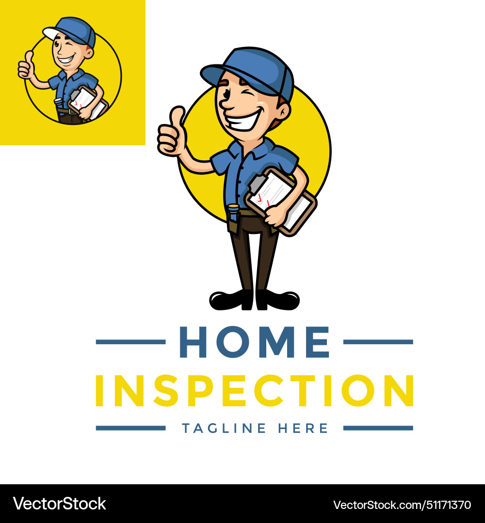 Cartoon character home inspection logo Royalty Free Vector