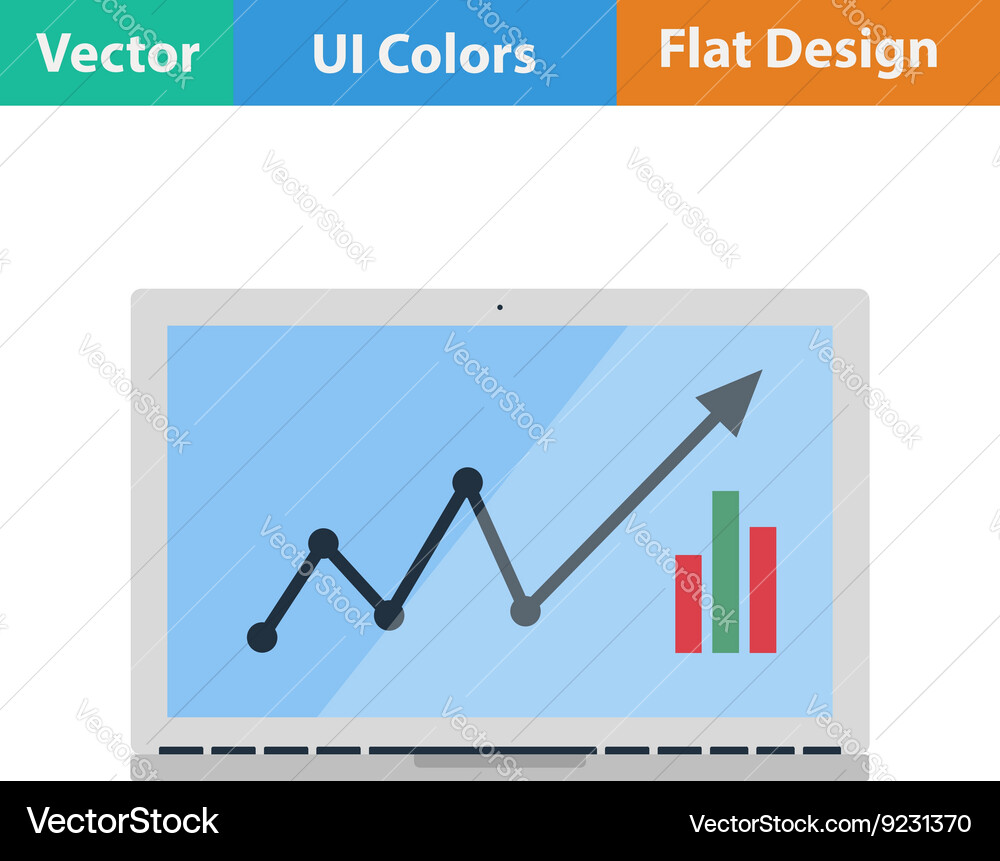 Flat design icon of laptop with chart Royalty Free Vector