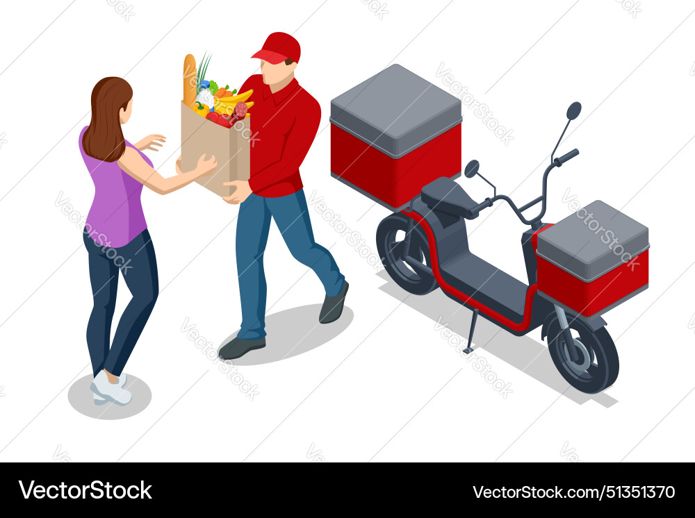 Isometric delivery motorcycle delivery man riding Vector Image