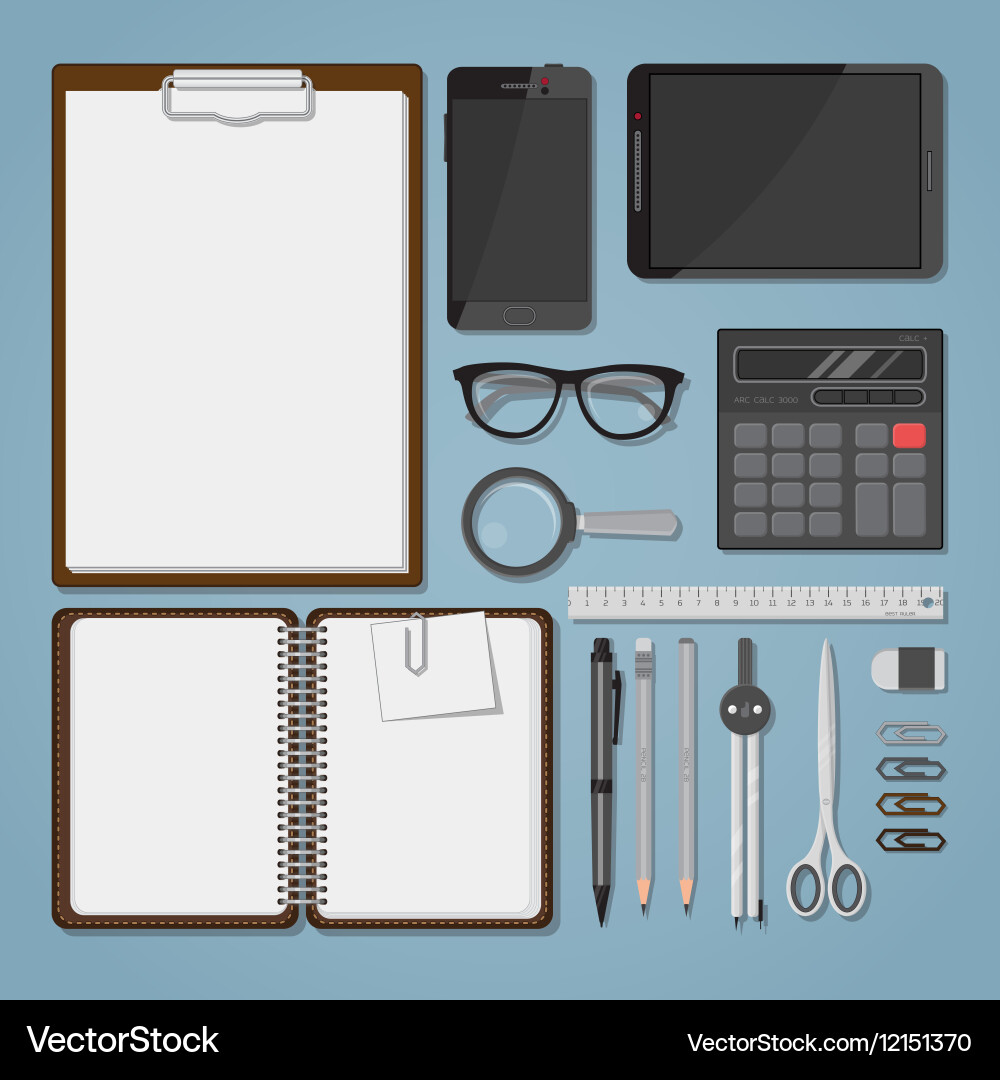 Office objects set Royalty Free Vector Image - VectorStock