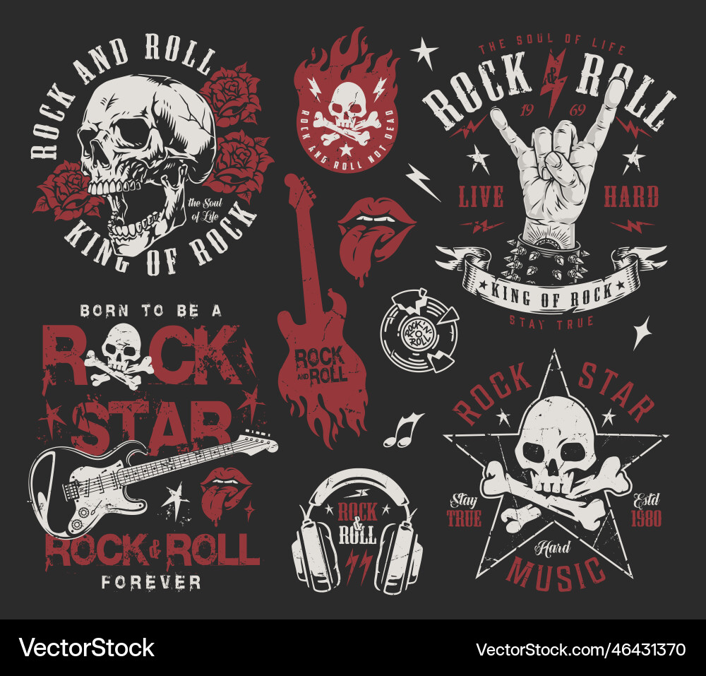 Punk music set colorful stickers Royalty Free Vector Image