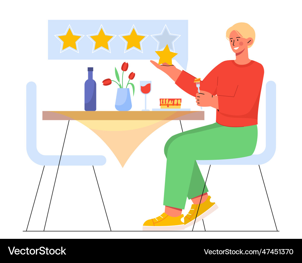Satisfied gourmet with stars Royalty Free Vector Image