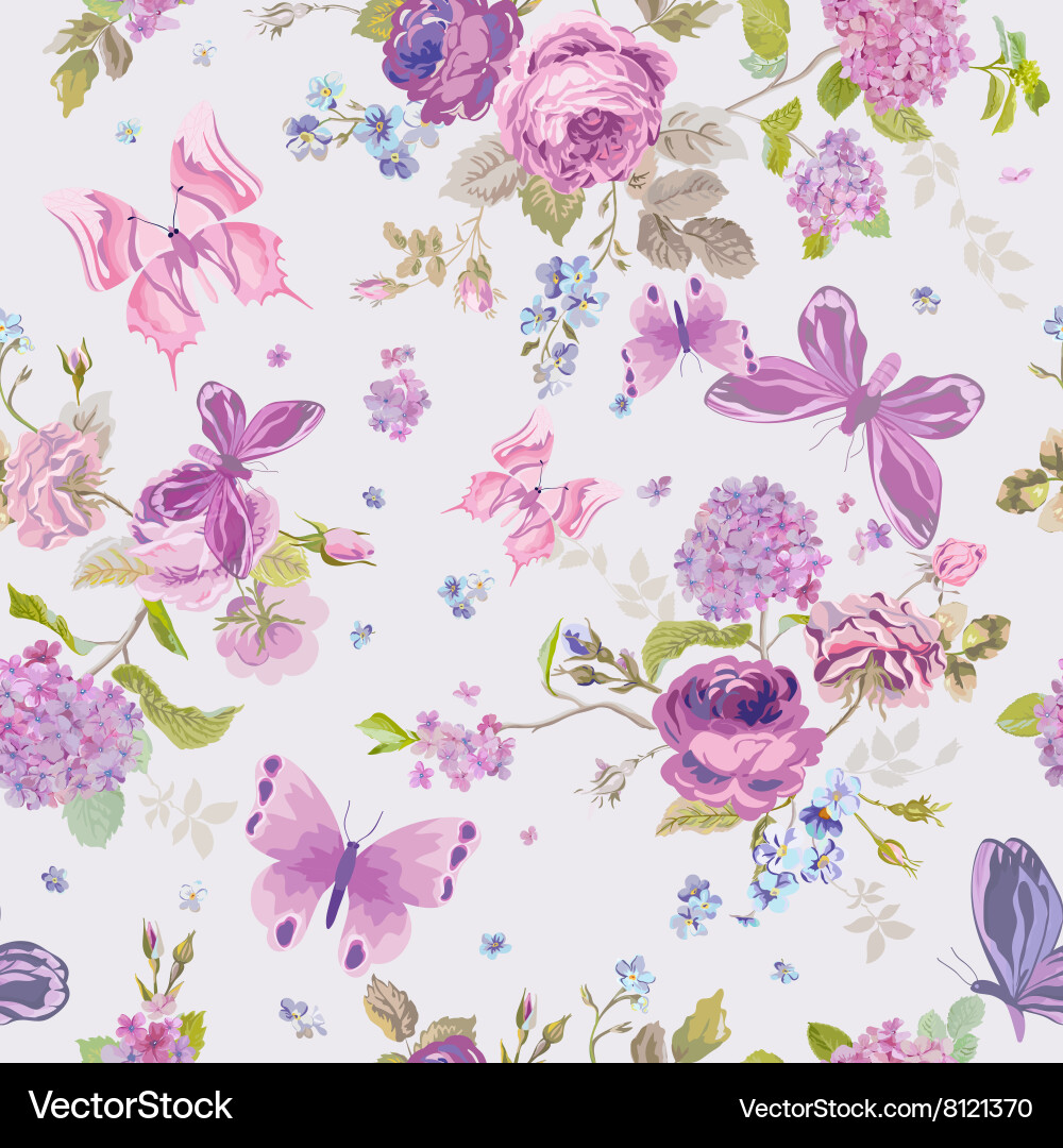 Spring flowers background with butterflies Vector Image