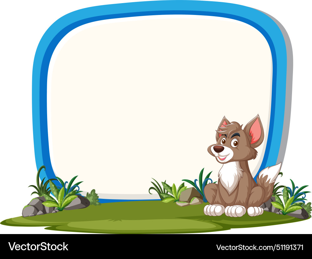 Cartoon dog sitting by a blank frame outdoors Vector Image