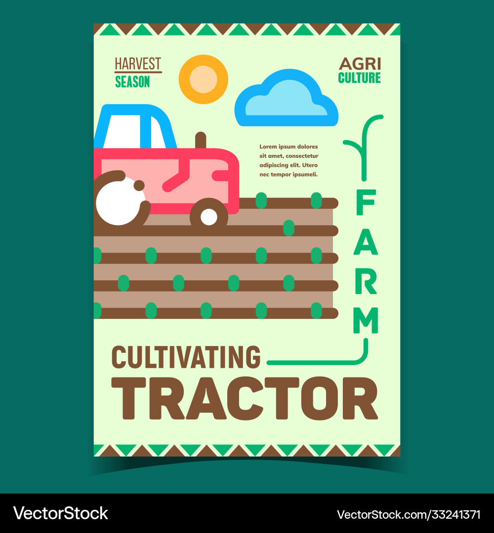 Farm cultivating tractor advertising poster Vector Image