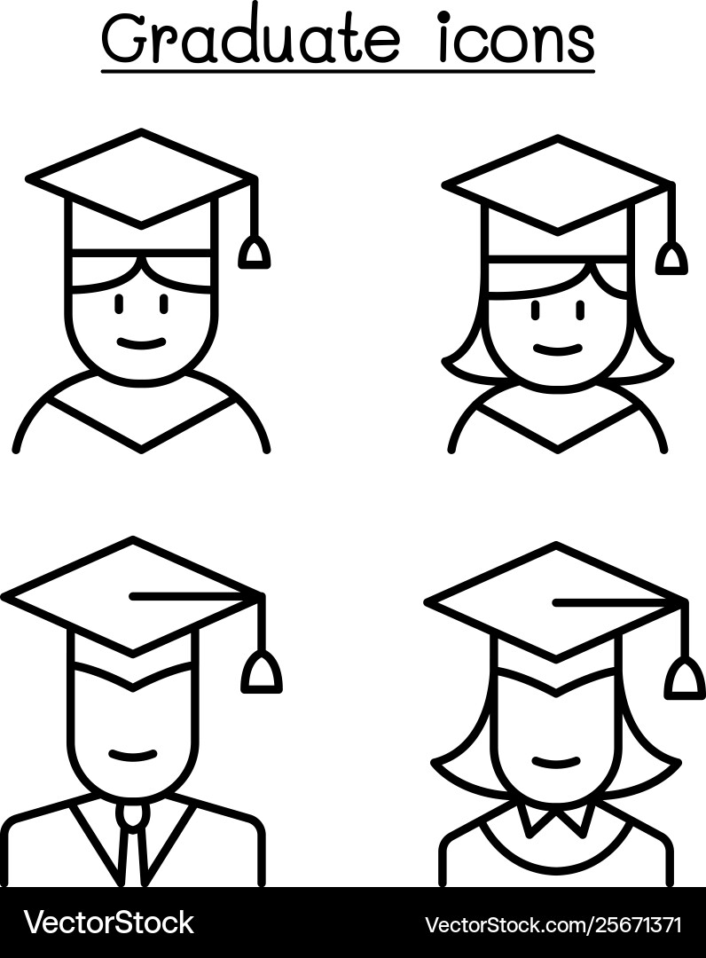Graduate icon set in thin line style Royalty Free Vector