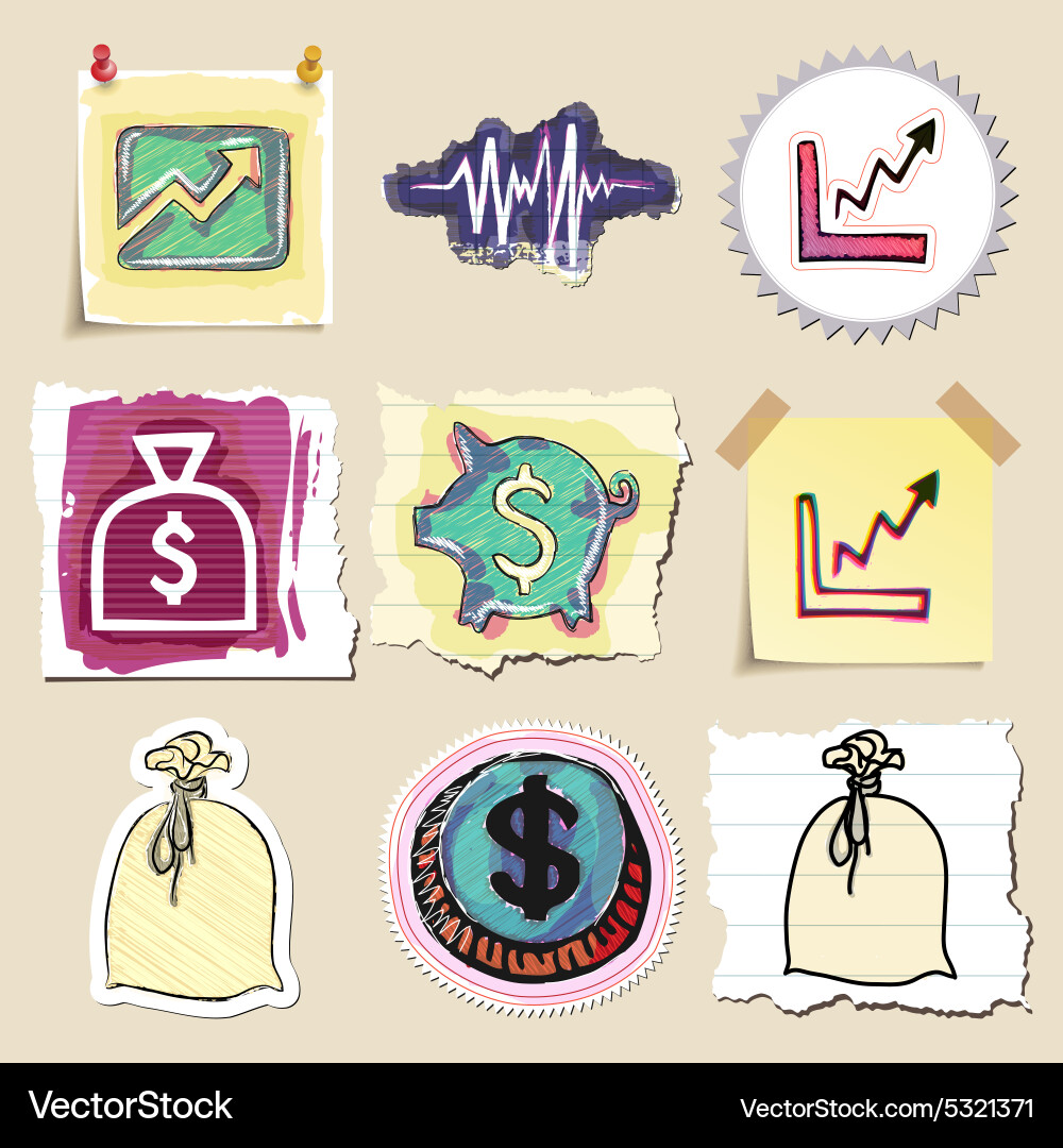Hand drawn finance emblems set isolated Royalty Free Vector