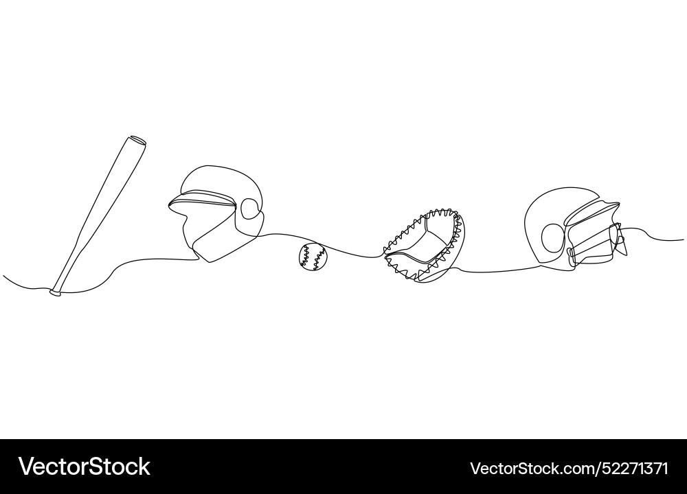 One line drawing of baseball equipments Royalty Free Vector