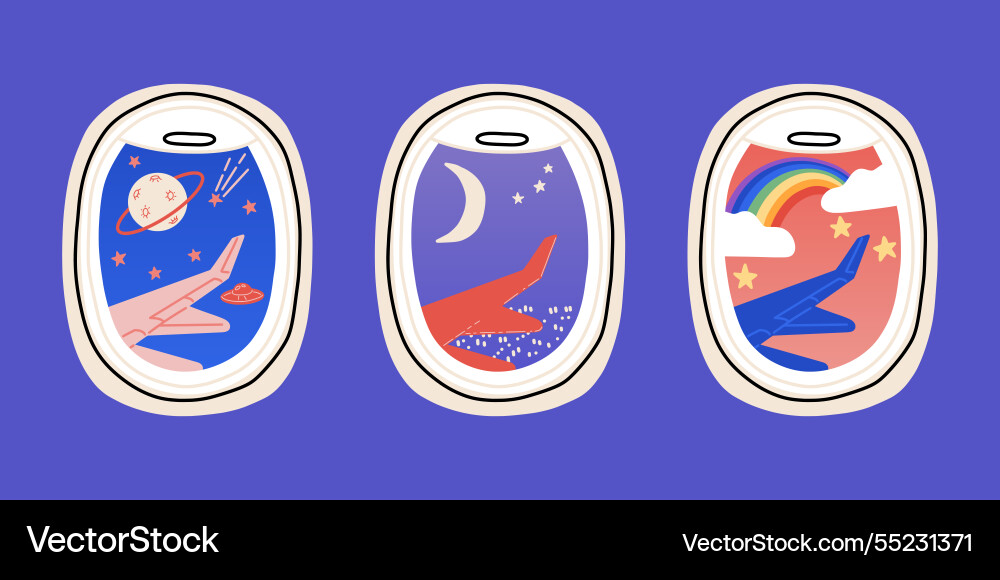 Plane windows fly on airplane horizon landscape Vector Image