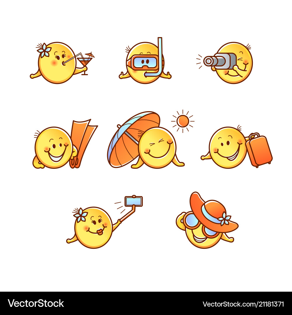 Smiling Beach Emoticons - Summer Vacation Vector Image