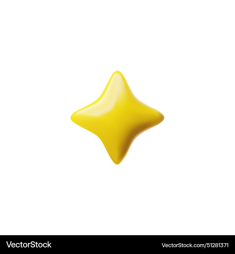 Yellow four pointed star realistic 3d Royalty Free Vector