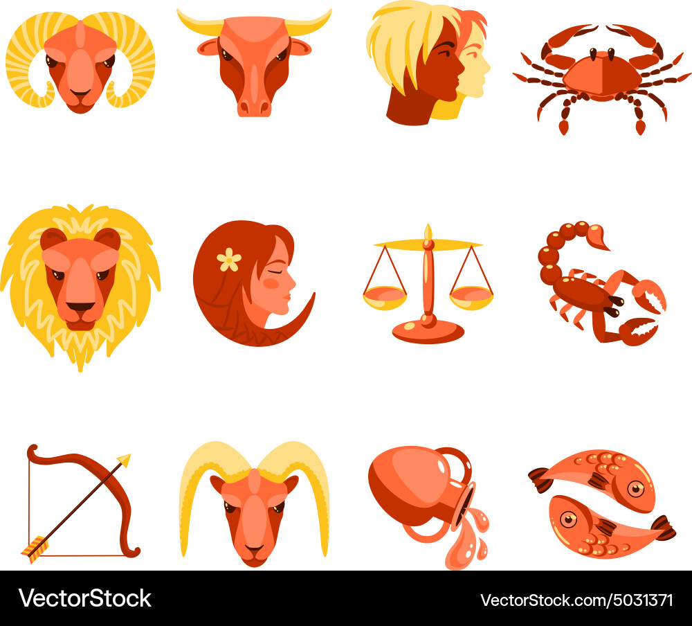 Zodiac Sign Icons - Flat Style Royalty Free Vector Image